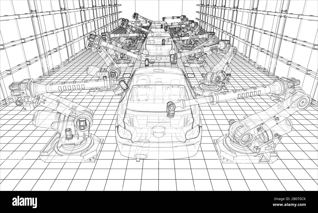 Assembly of motor vehicle. Robotic equipment makes Assembly of car ...