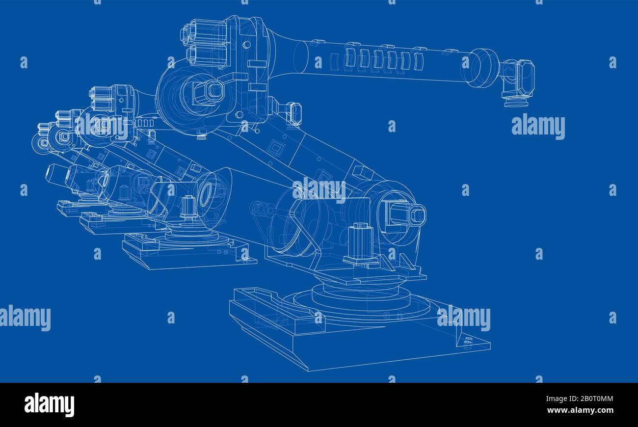 A industral robots manipulators. Blueprint style. Vector rendering from ...