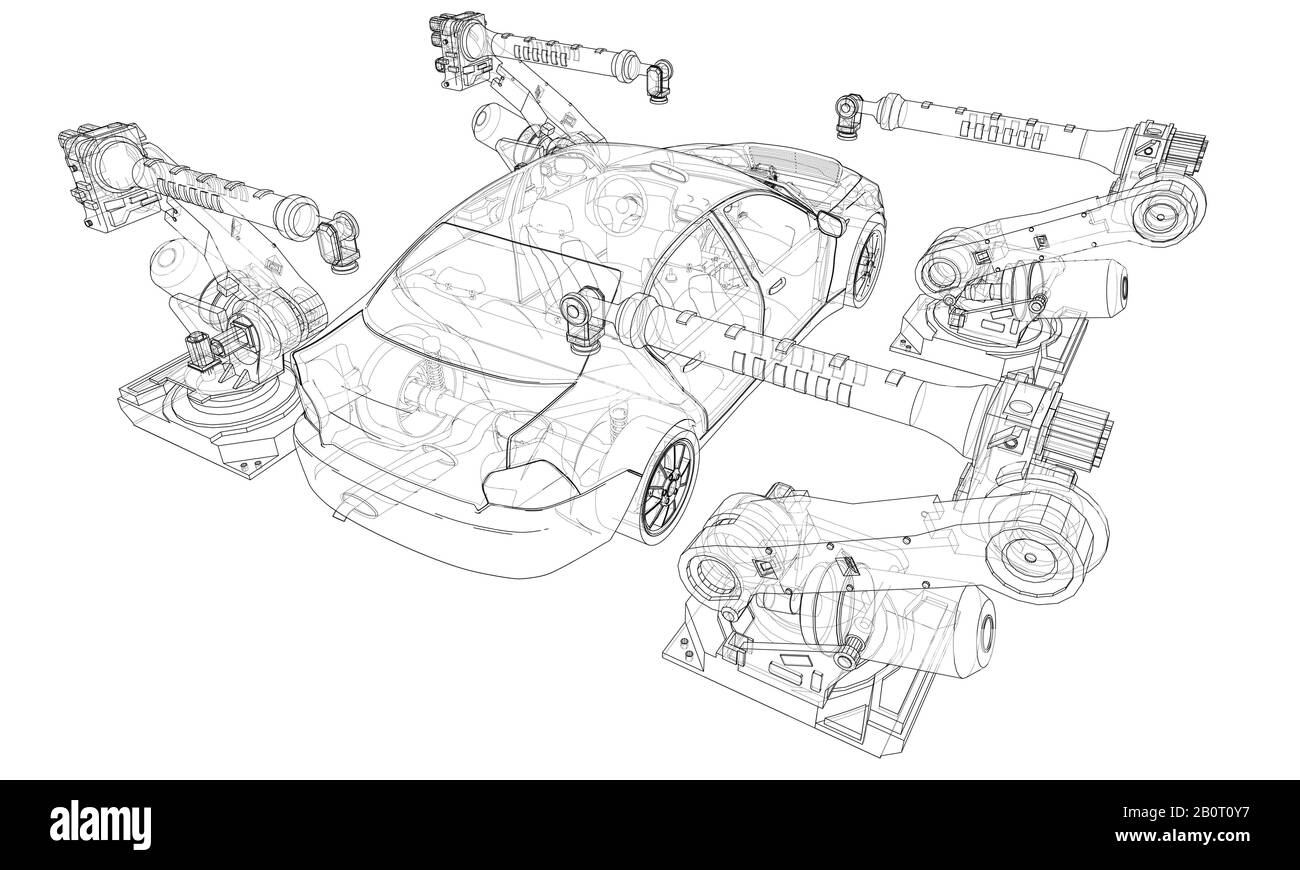 Assembly of motor vehicle. Robotic equipment makes Assembly of car ...