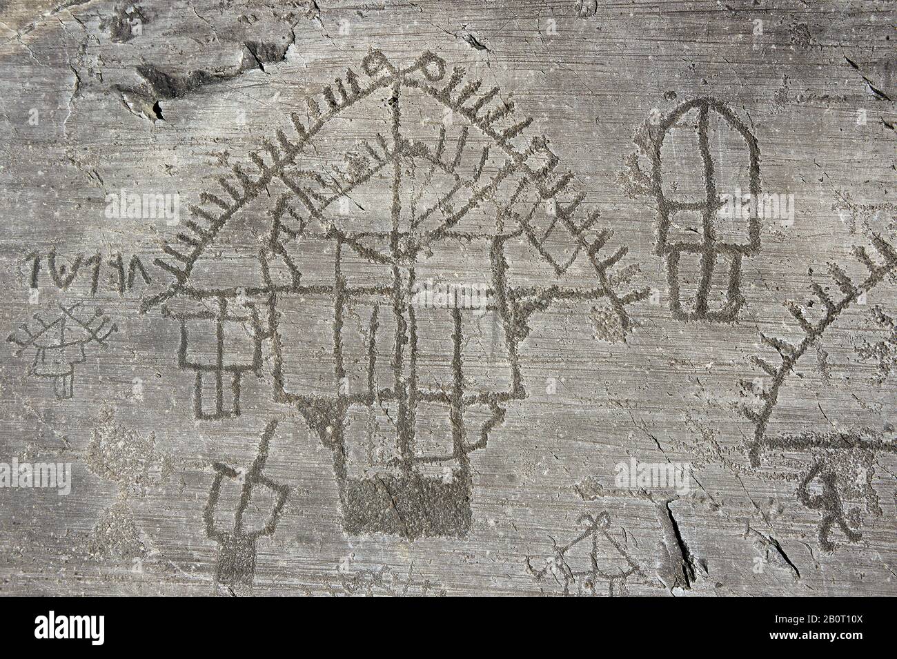 Petroglyph, rock carving, detail of the so called "Village" depicting ...