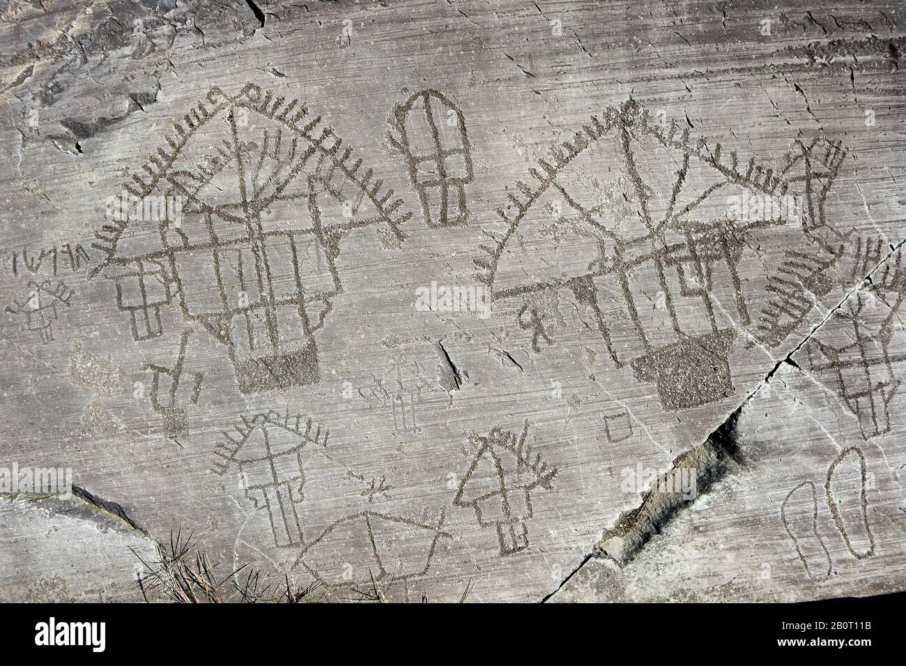 Petroglyph, rock carving, detail of the so called "Village" depicting ...