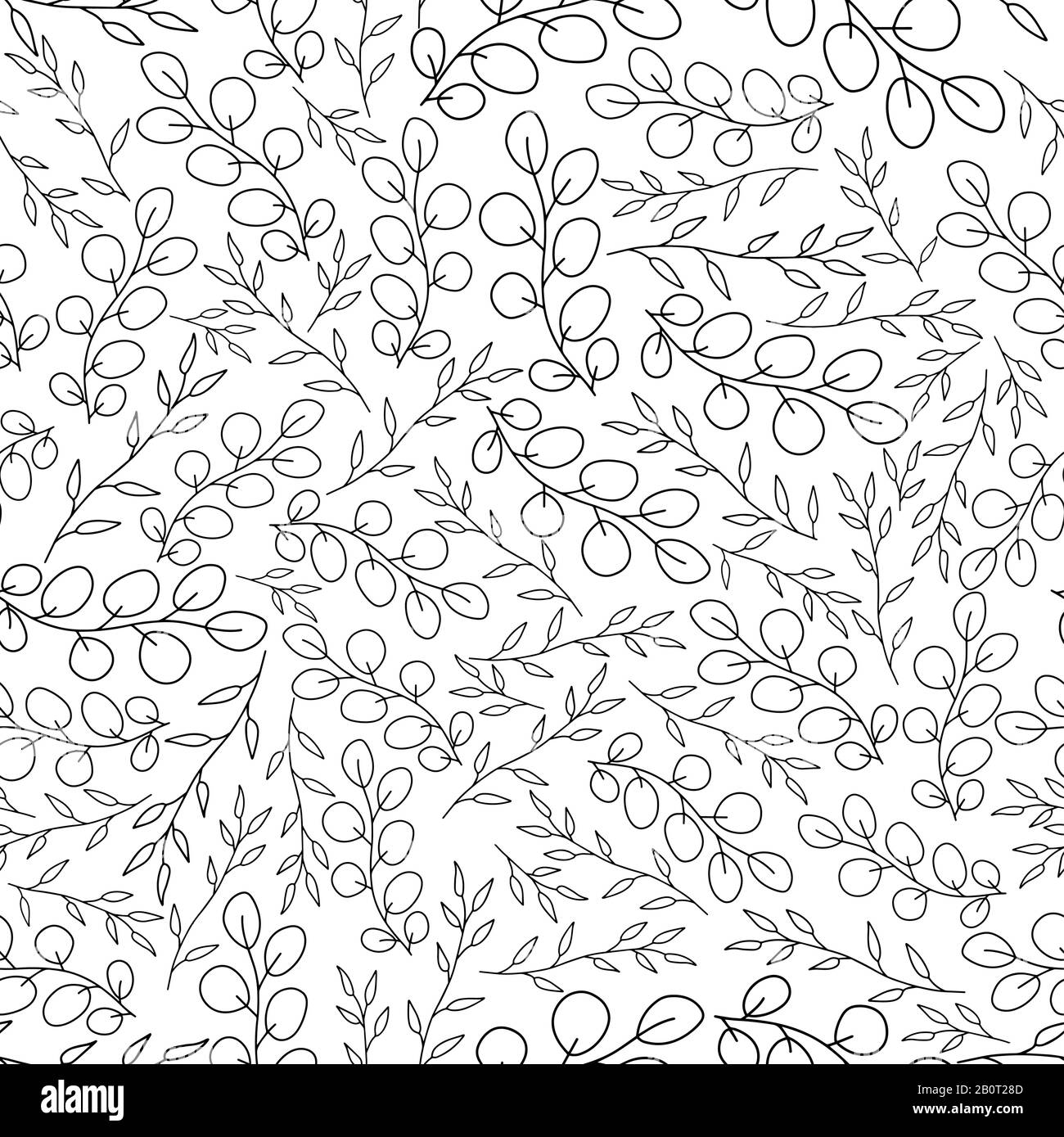 Outline leaves floral seamless pattern and backdrop. Elegant plant ...