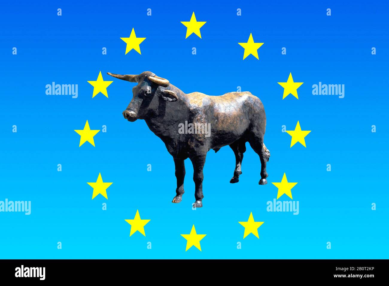 bull in European flag, stock exchange, Europe Stock Photo - Alamy