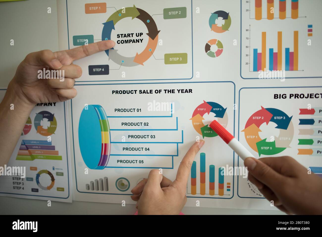business documents over papers with numbers and charts. View from above ...