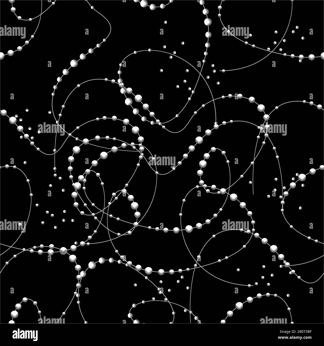 Pearl pattern on black background. Seamless necklace, accessory, bead ...