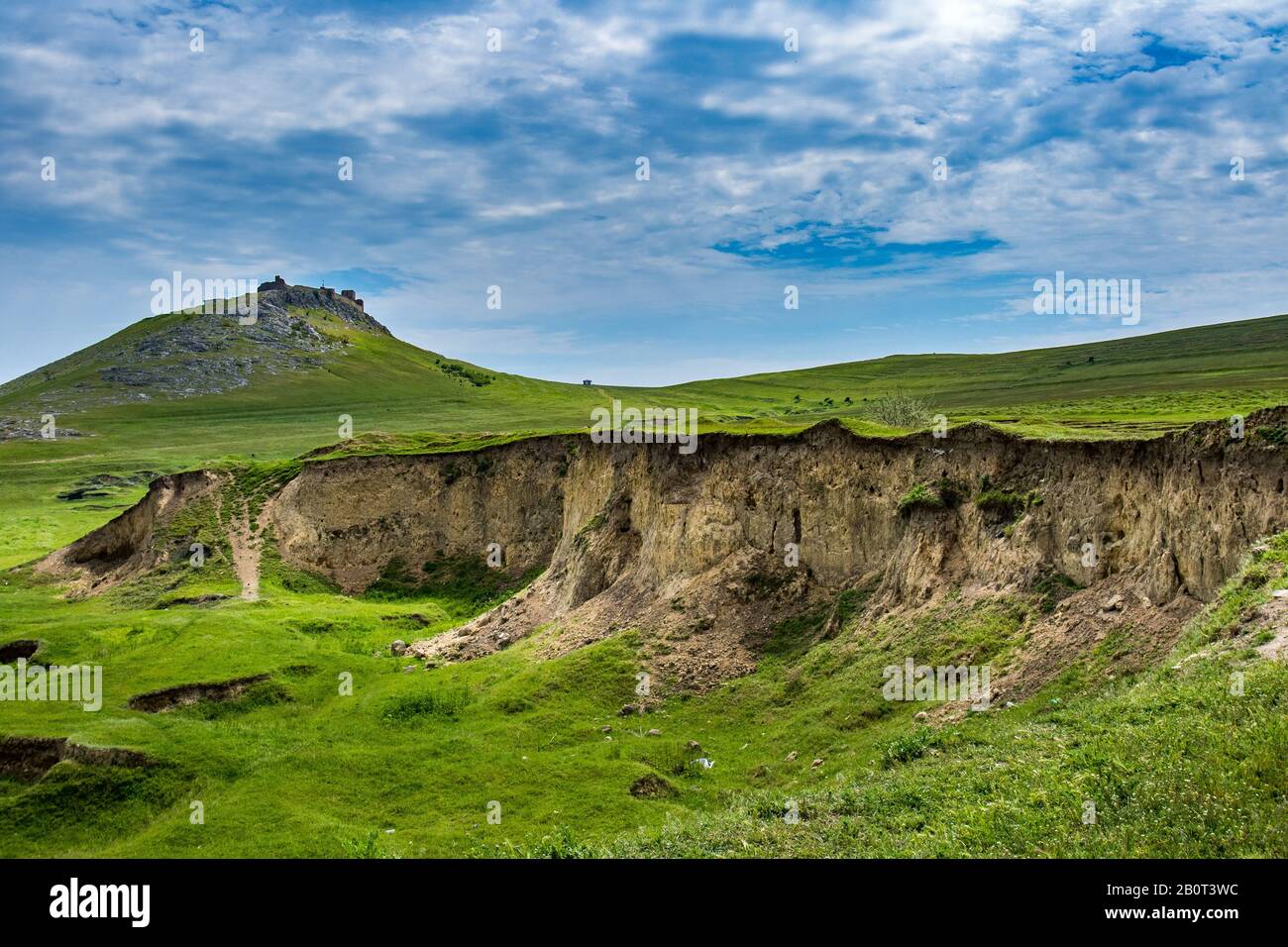 landscape near Enisala with castle Cetatea Enisala, Romania, Danube ...
