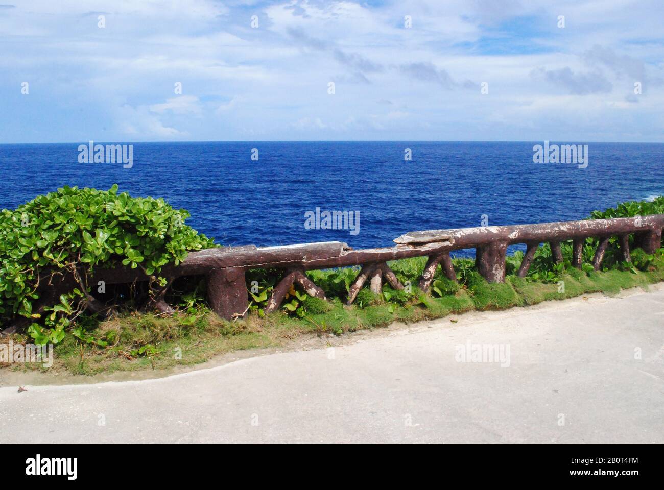 Concrete railings at Banzai Cliff overlooking the sea, a World War 11 ...