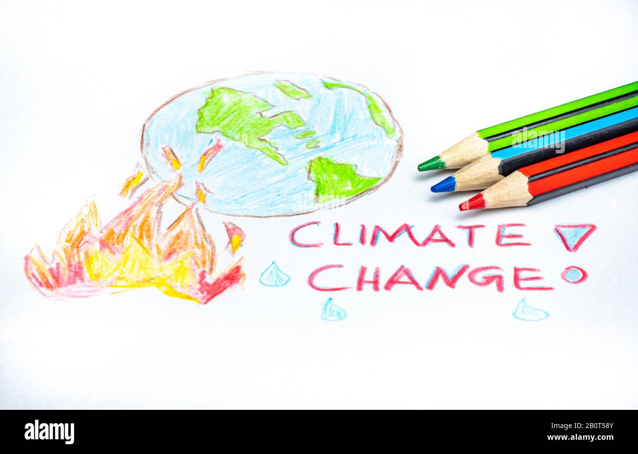 Climate change painted with colored pencils Stock Photo - Alamy