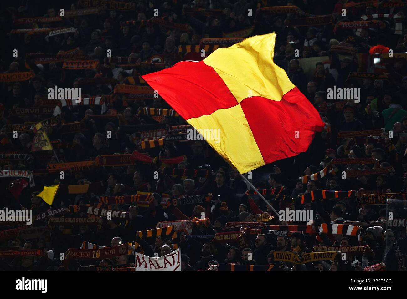 Roma supporters show their flags during the UEFA Europa League, round ...