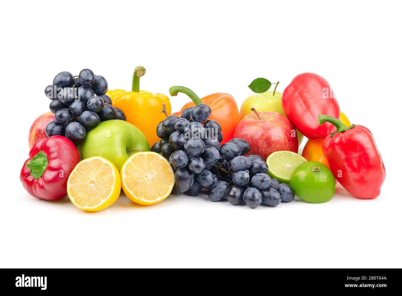 Composition of fruits and vegetables isolated on white background Stock ...