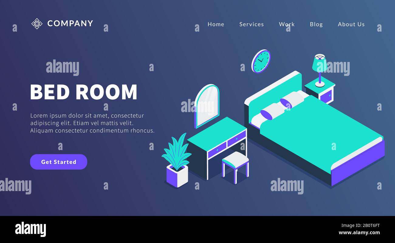 bedroom concept with bed and closet mirror for website template or ...