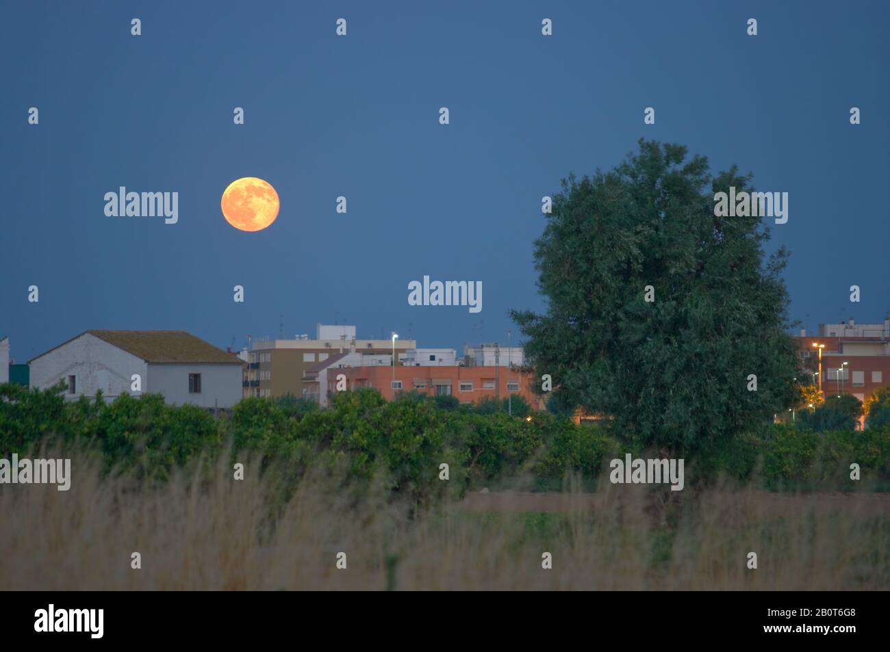 Full moon in the town of Catarroja Valencia Spain Stock Photo - Alamy