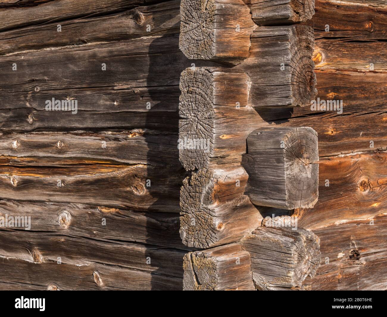 Notched corners of of traditional wooden log house Stock Photo - Alamy