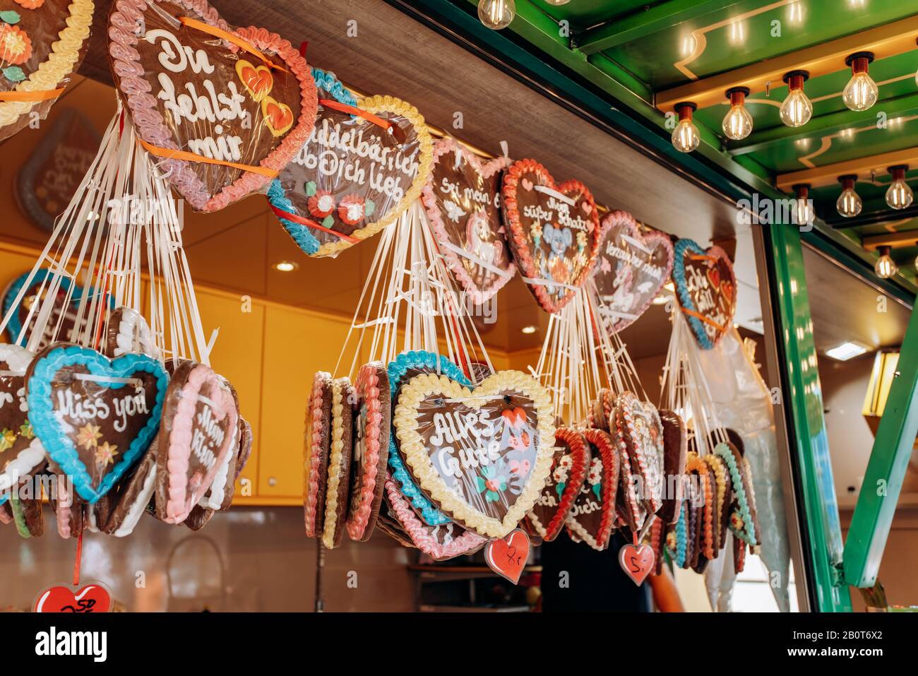 Gingerbread Hearts at the German Christmas Market. Traditional ...