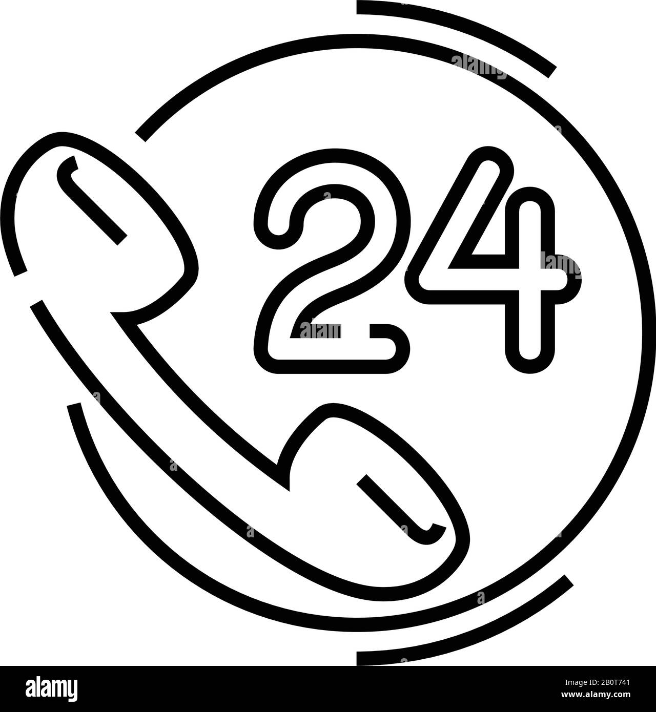 24 hour online help line icon, concept illustration, outline symbol ...