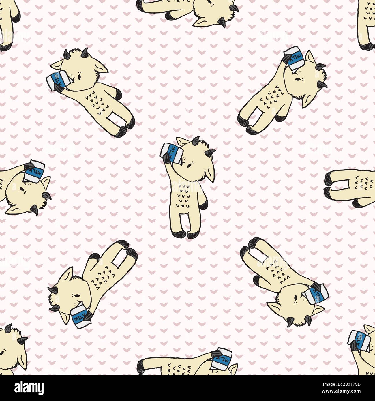 Hand drawn cute naive style goat drinking milk alternative seamless ...