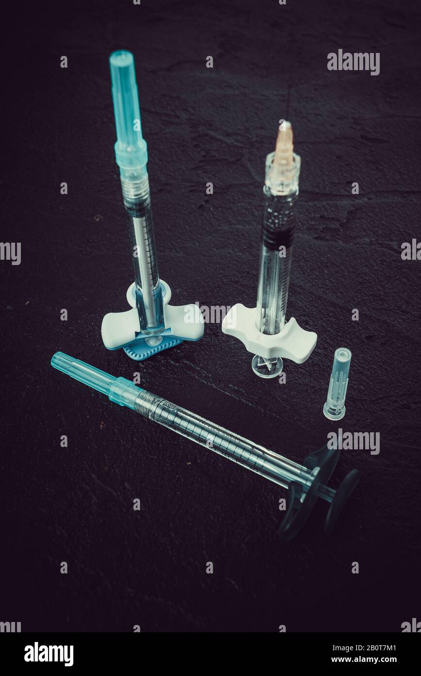 A set of different syringes on lack. Face Cosmetics Injecting Stock ...