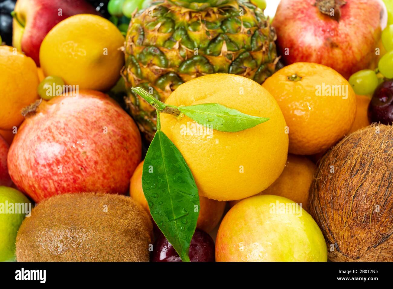 composition with a lot of differrent fruits. exotic fruits Stock Photo ...