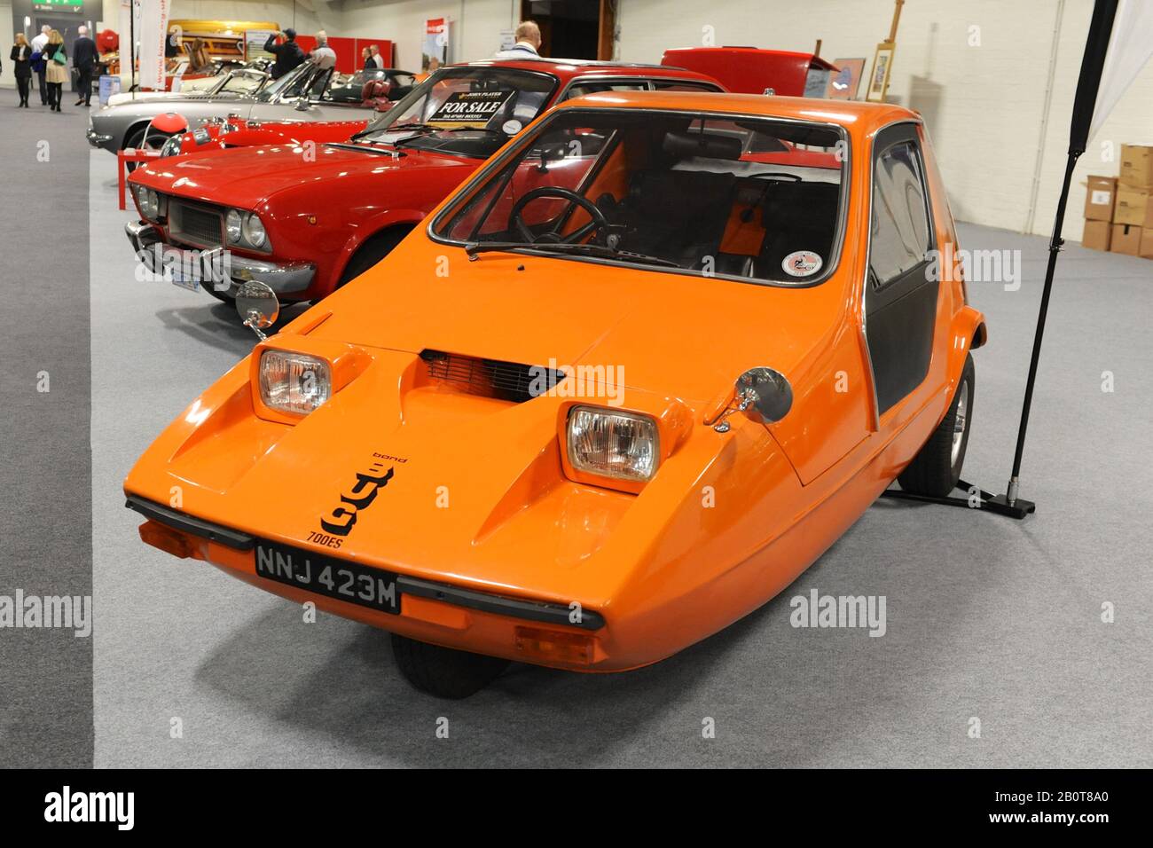 A 1973 Reliant Bond Bug on display at the London Classic Car Show which ...