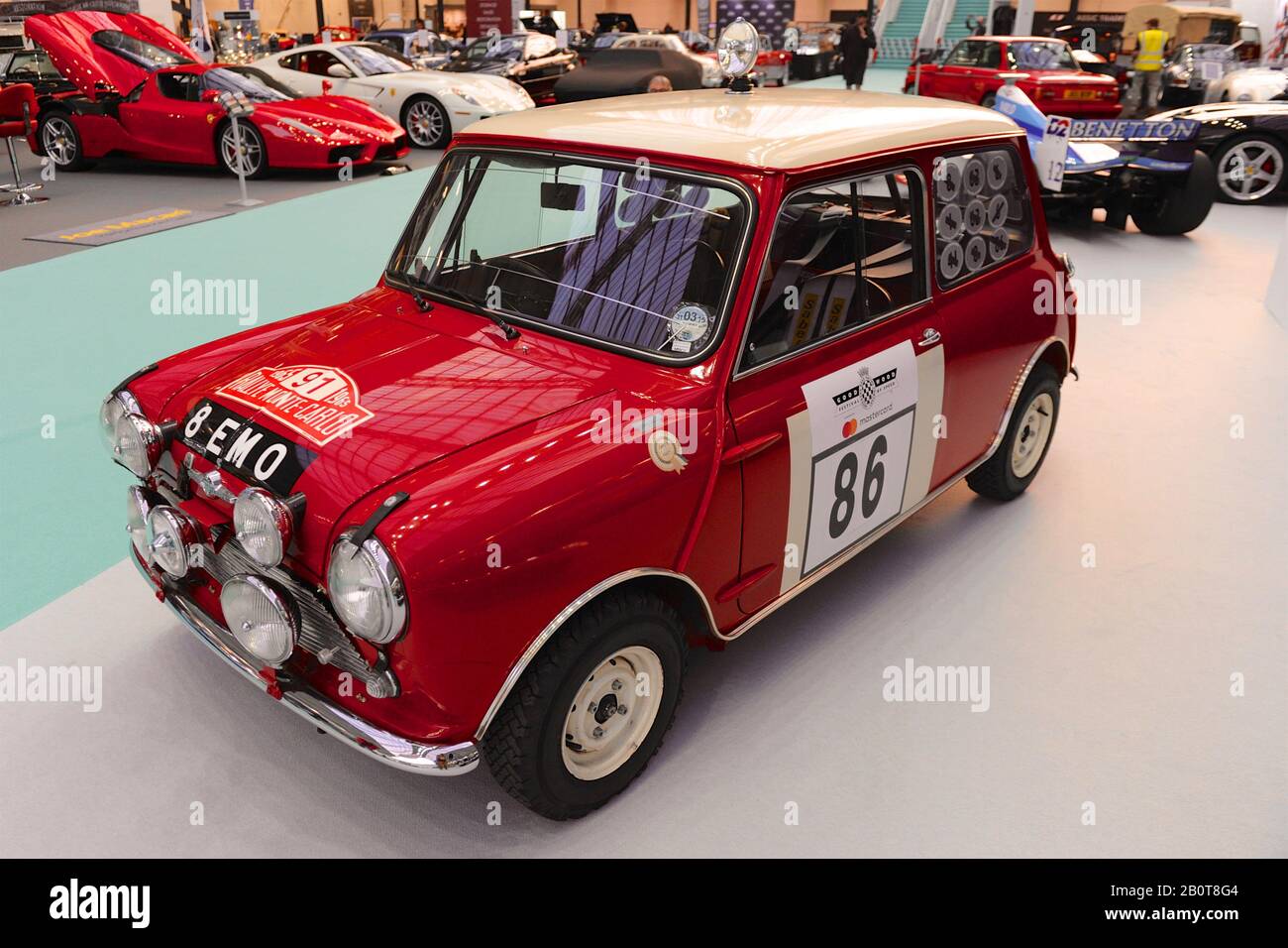 A 1963 Mini Cooper S on display at the London Classic Car Show which ...