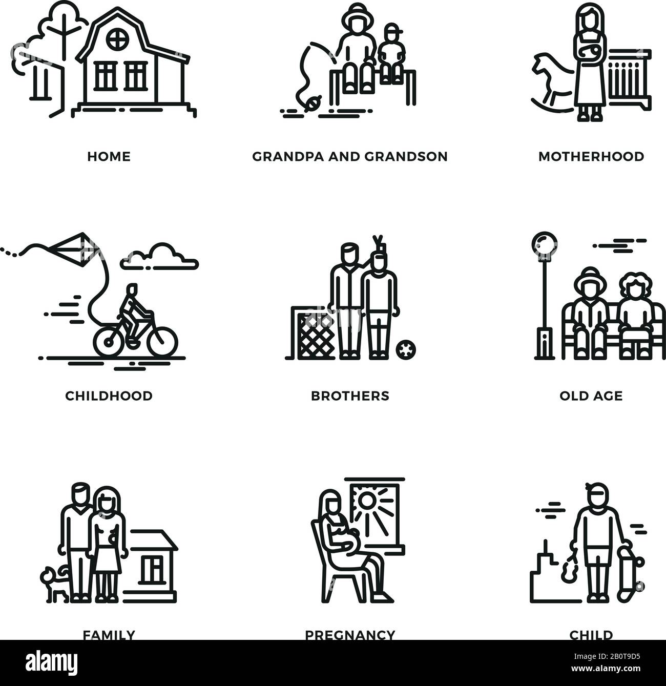 Family and parents, marriage and motherhood thin line vector icons set ...