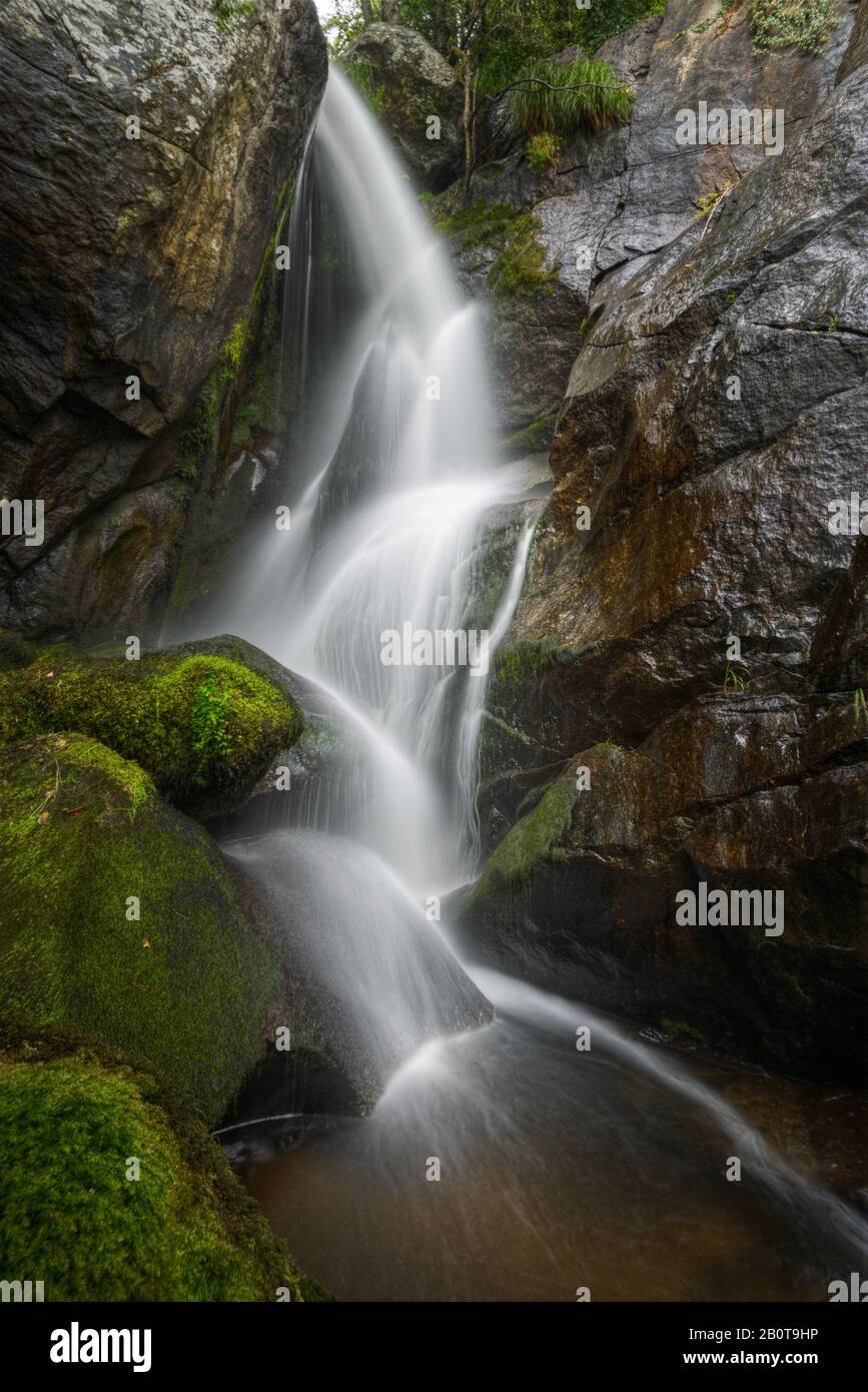 Water Stream collapses among Huge Mossy Granite Rocks in the Ribeira ...