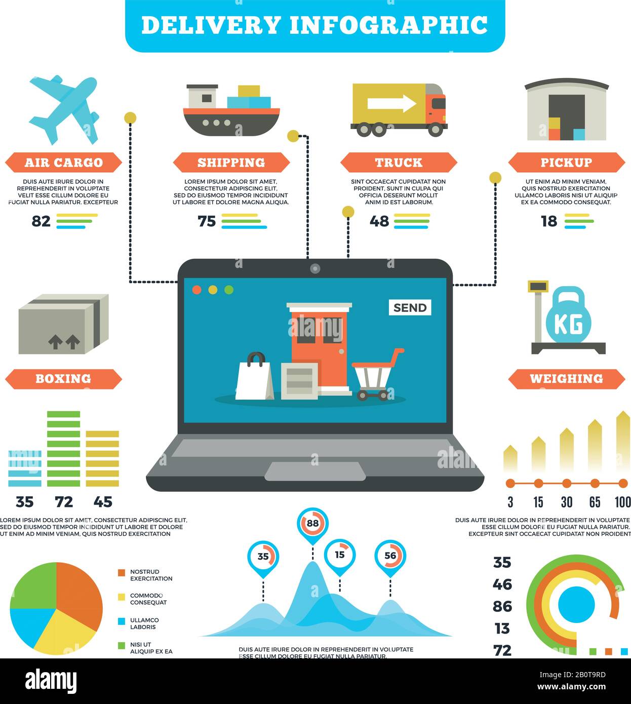 Cargo logistics and production delivery vector infographic mockup ...