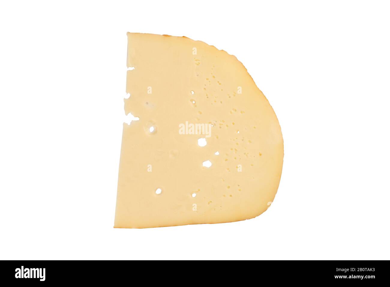 top view closeup of round yellow cheese smoked slice isolated on white ...