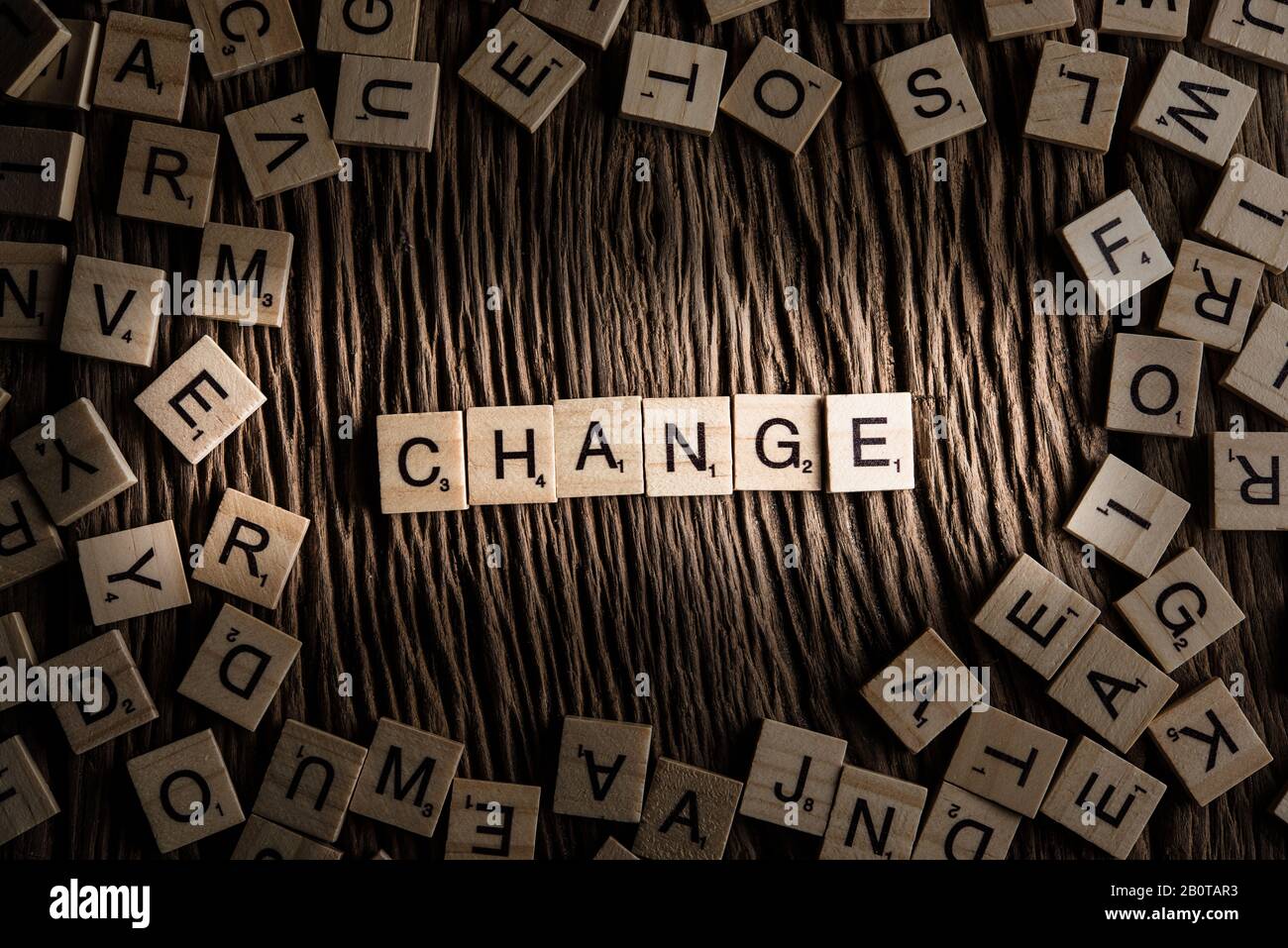 CHANGE wooden tile font concept Stock Photo - Alamy