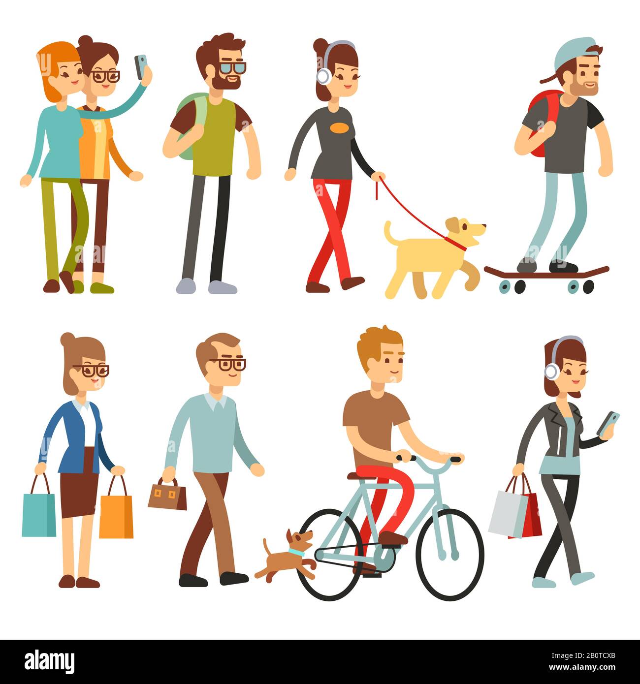 Walking people. Human persons on street in outdoor activity vector set ...
