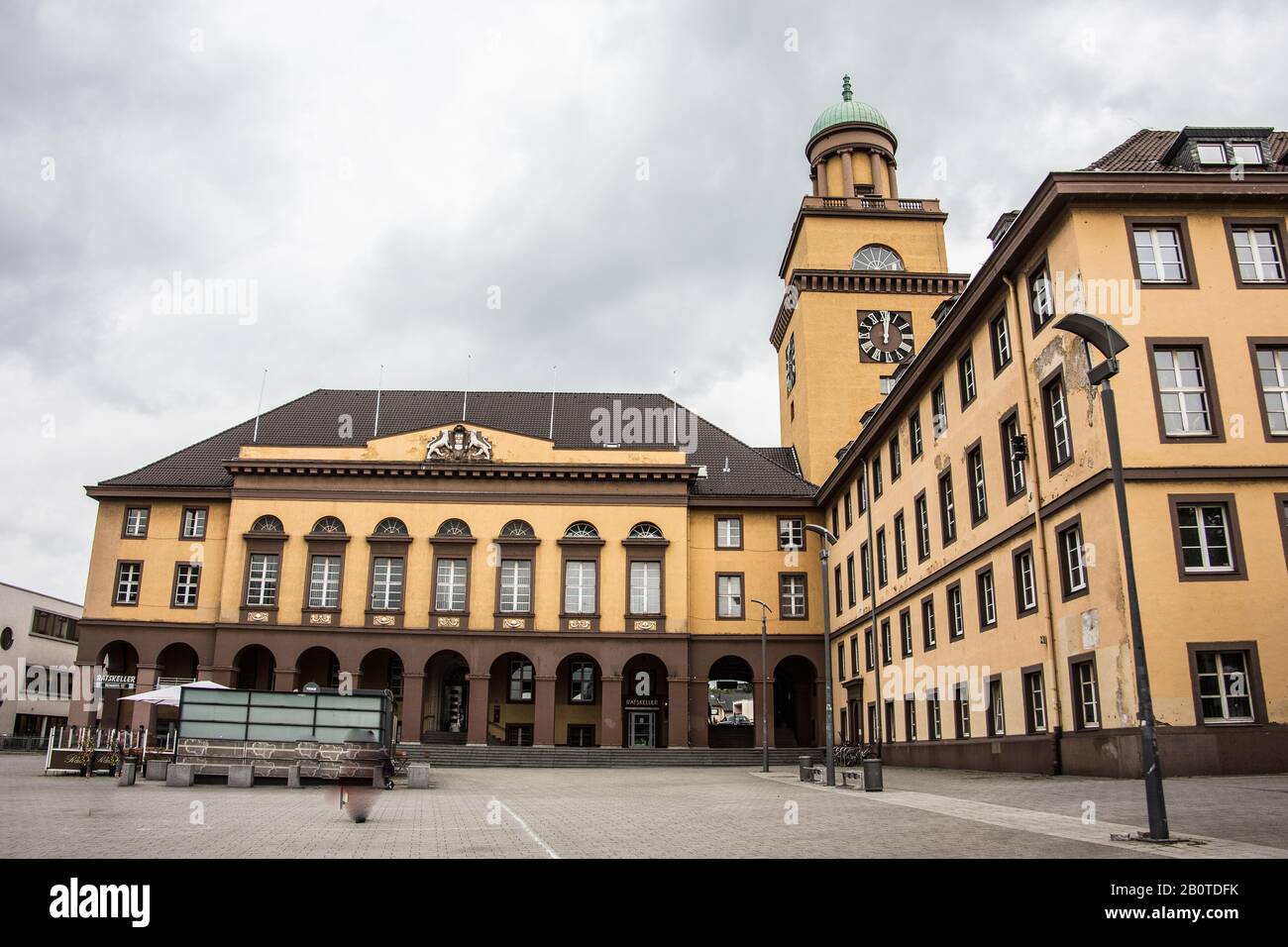 whitewashed town hall Witten with tower Stock Photo - Alamy