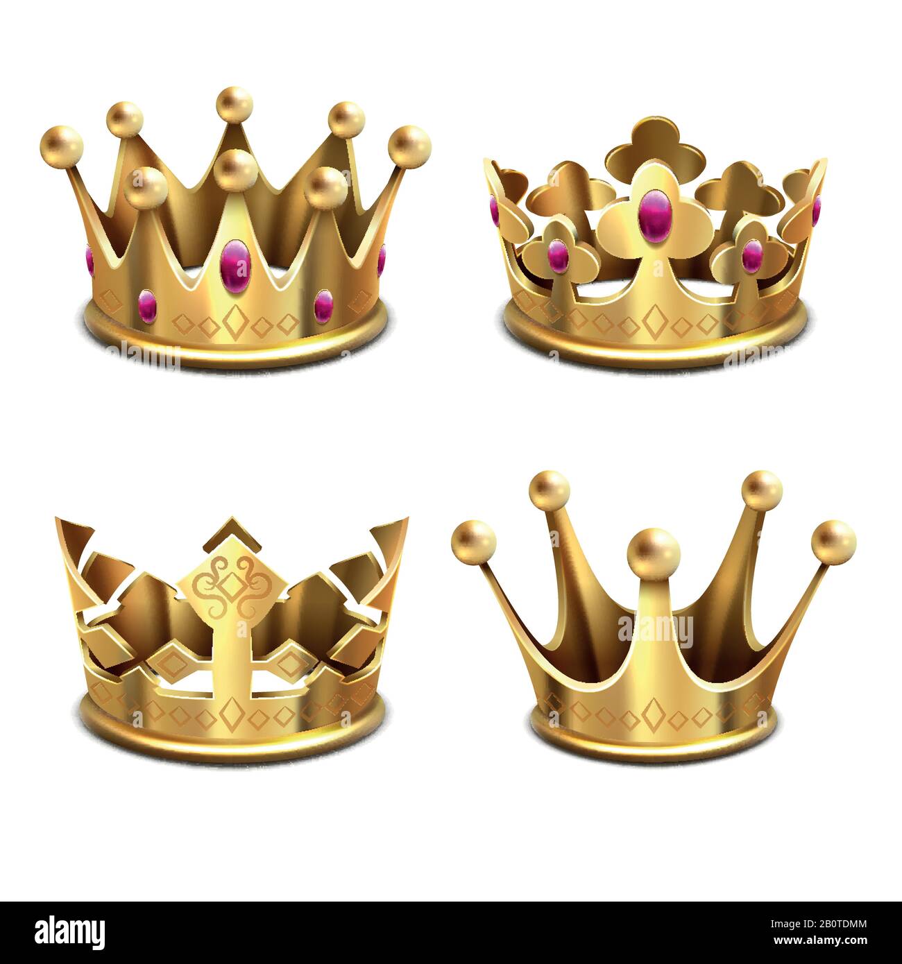 Gold 3d crown vector set. Royal monarchy and kings attributes. King ...