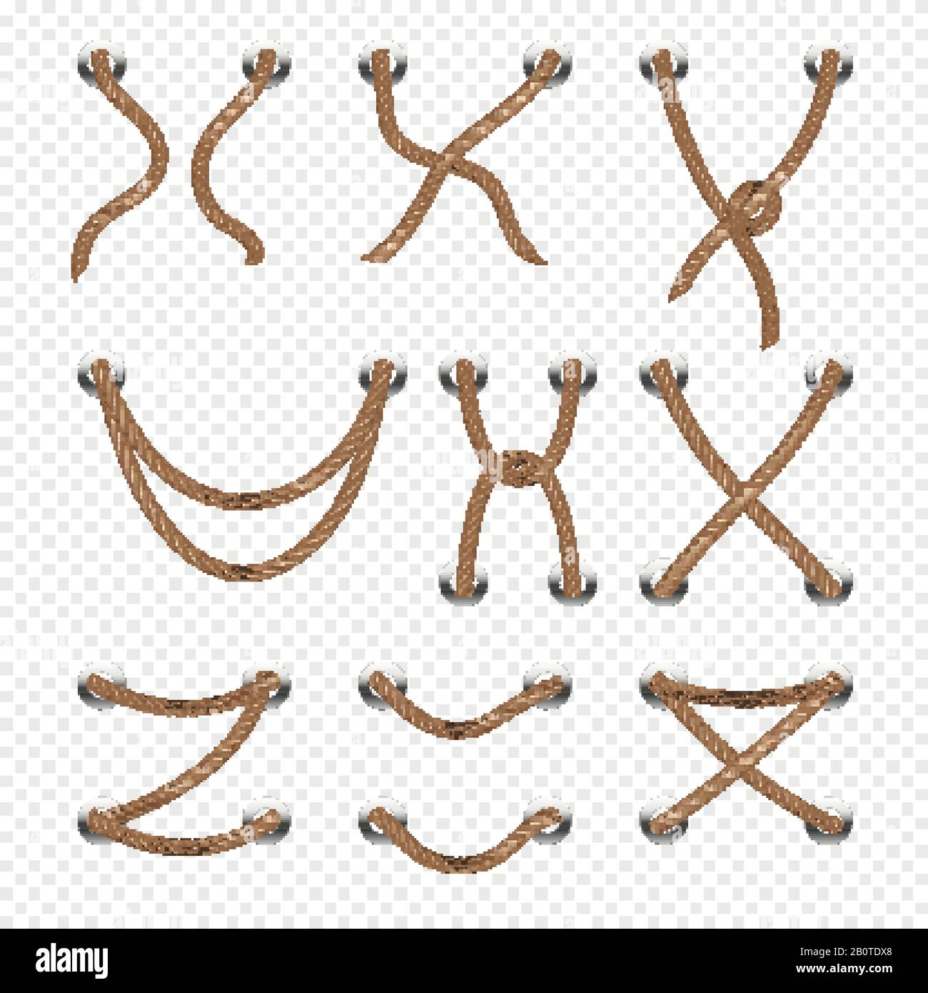 Rope and cable lacing vector nautical decoration. Line cord nautical ...