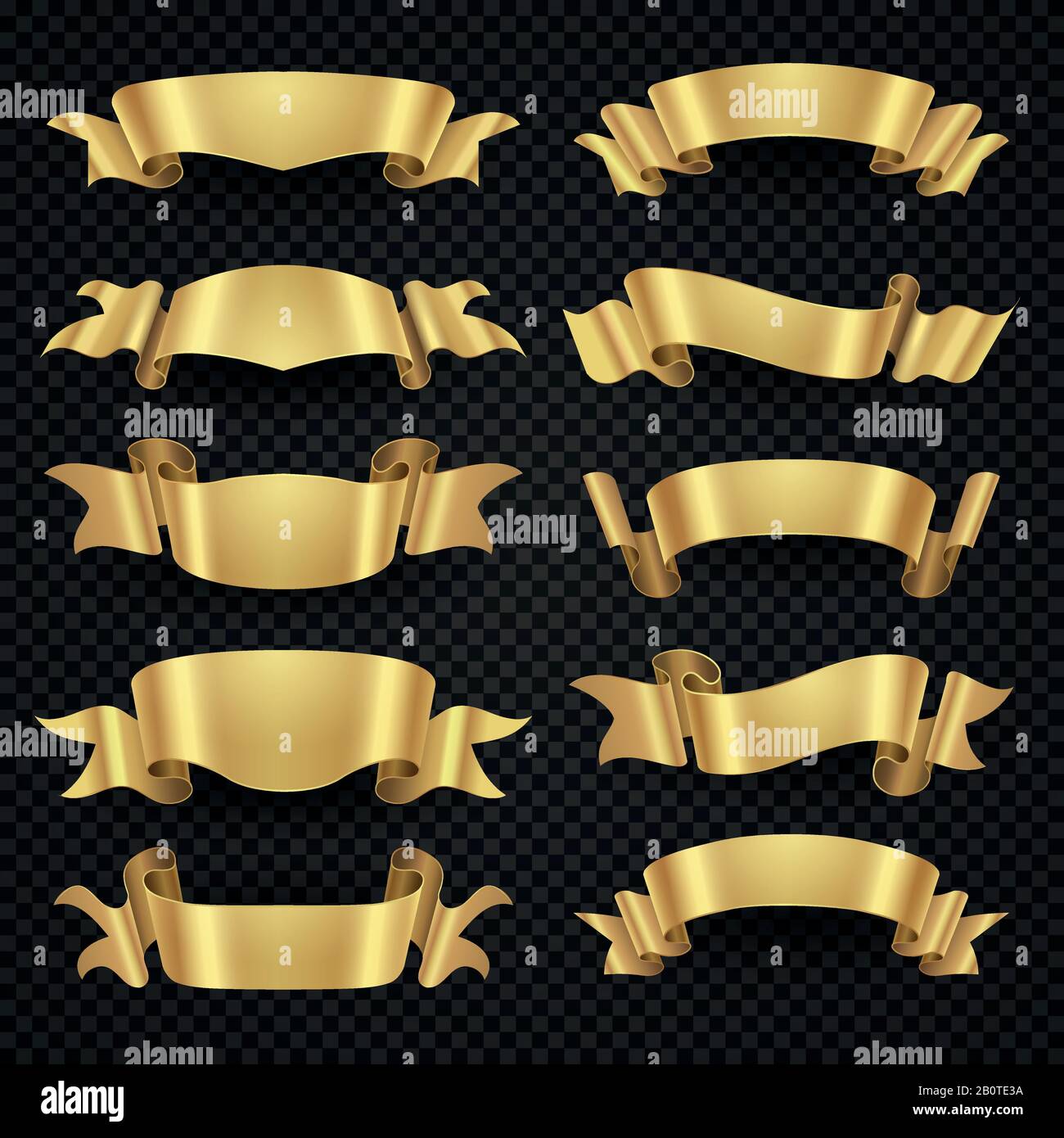 Isolated modern golden shiny 3d ribbon banners vector collection. Set ...