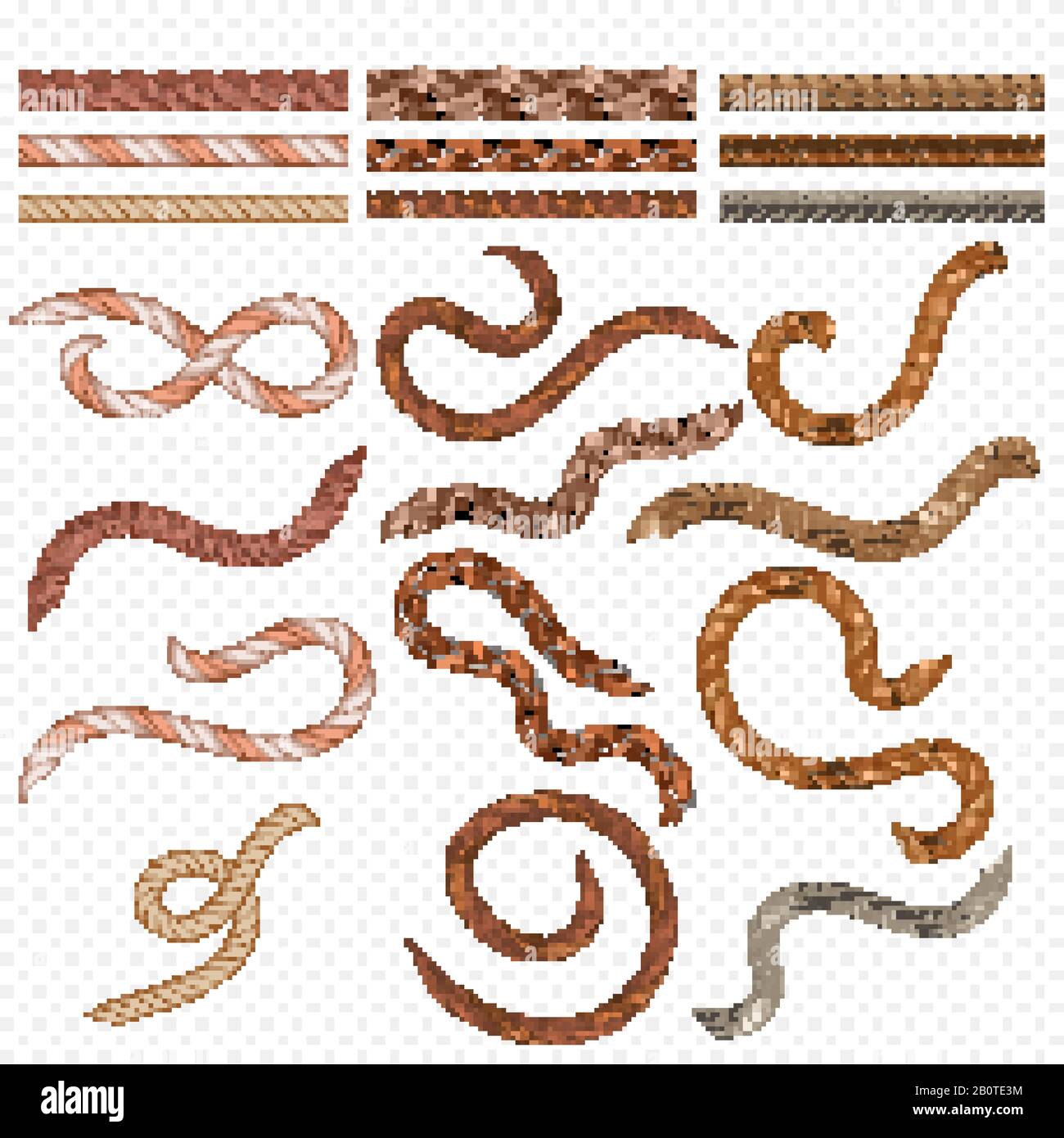 Realistic seamless rope and nautical cables vector set. Seamless rope ...