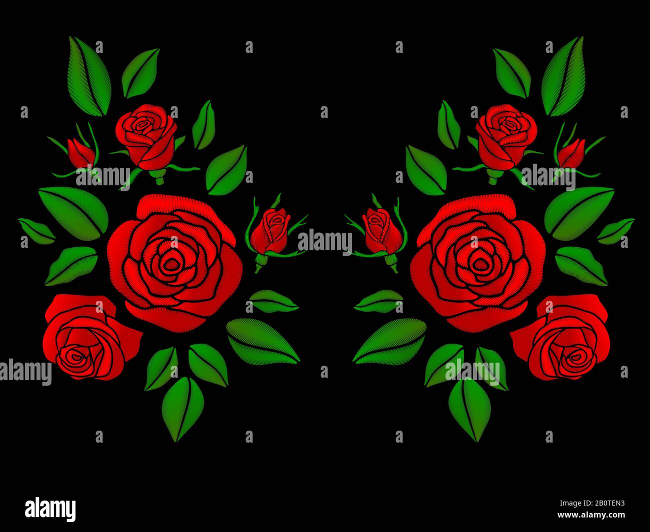 Ethnic floral neckline embroidery with roses vector illustration ...