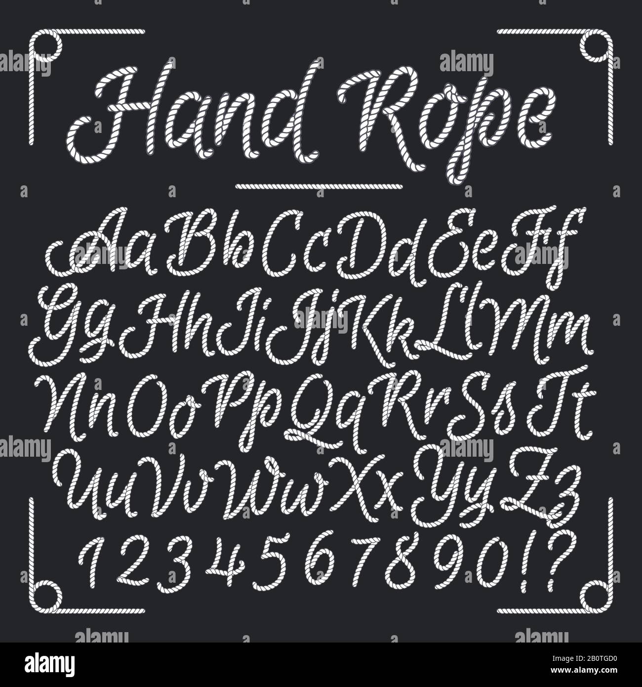 Nautical letters from hand rope. Vector thread alphabet. Illustration ...