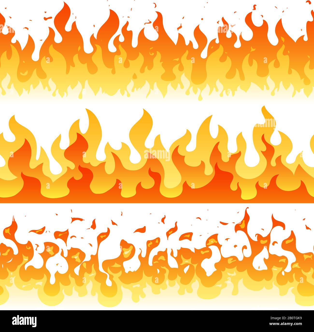 Cartoon fire flame vector seamless frame borders. Seamless orange fire ...