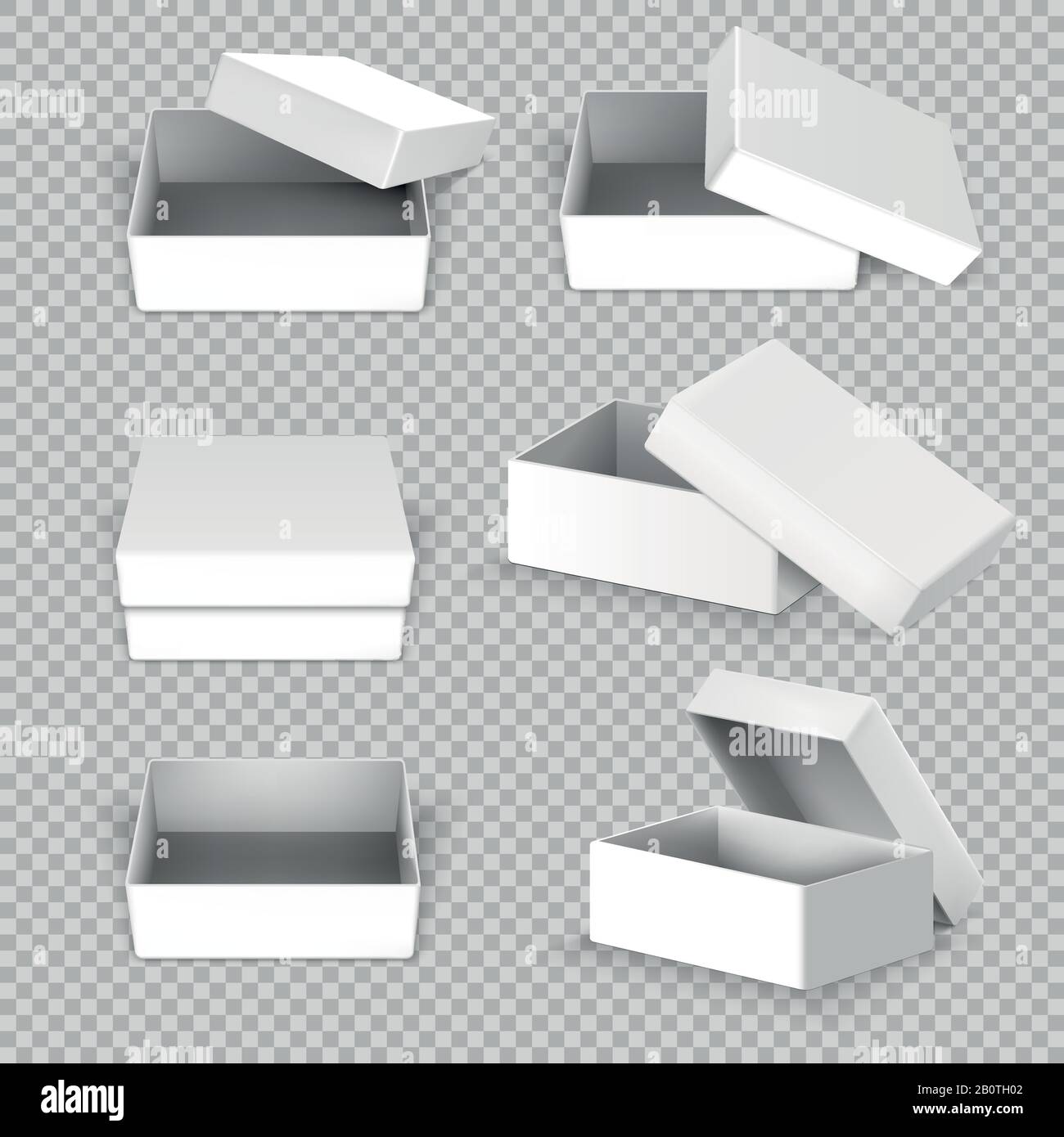 White empty square open box in different positions vector set. Carton ...