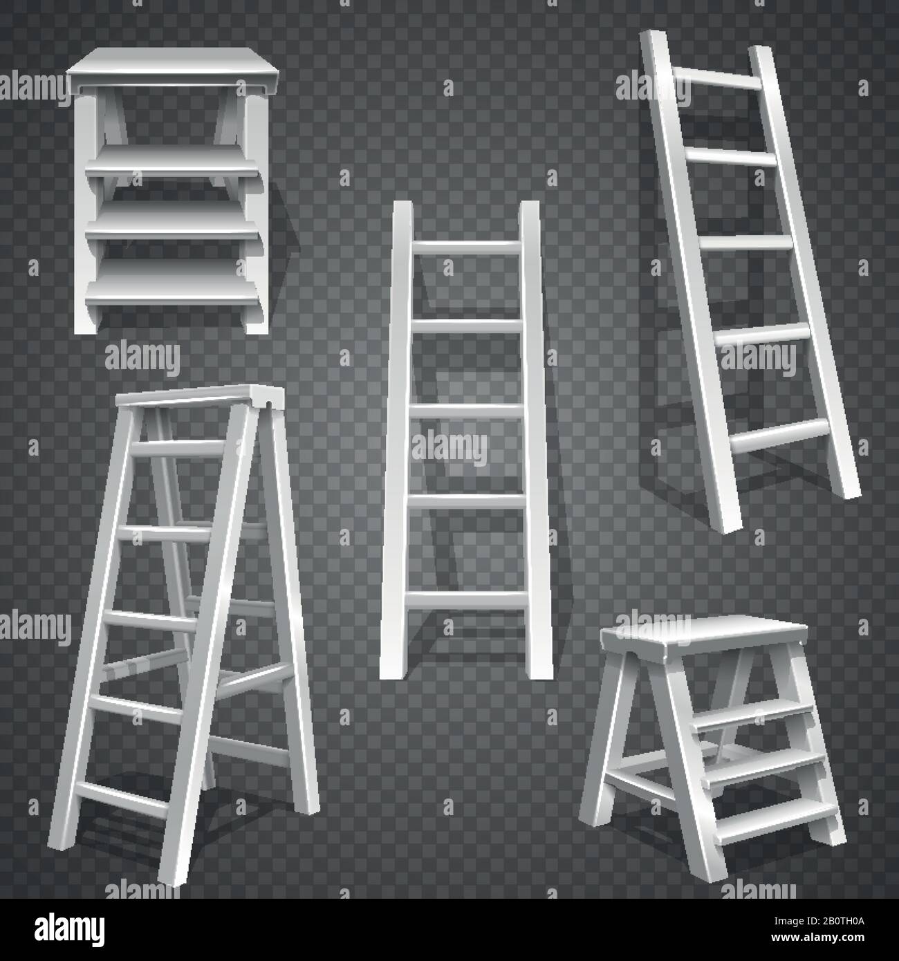 Steel vector staircases. Metal ladder, aluminum stairs vector. Set of ...