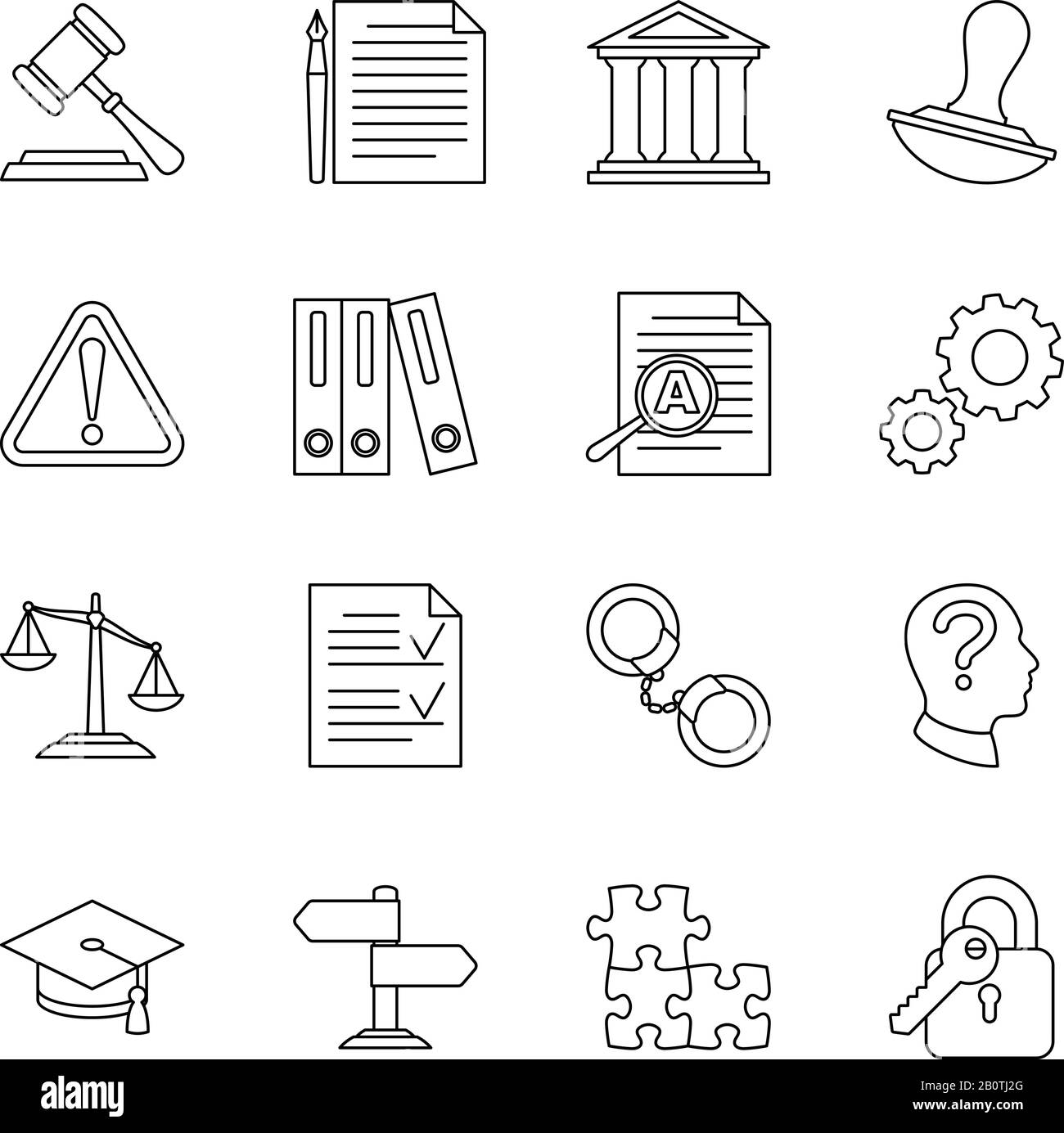 Legal compliance and regulation vector line icons. Law and legal ...