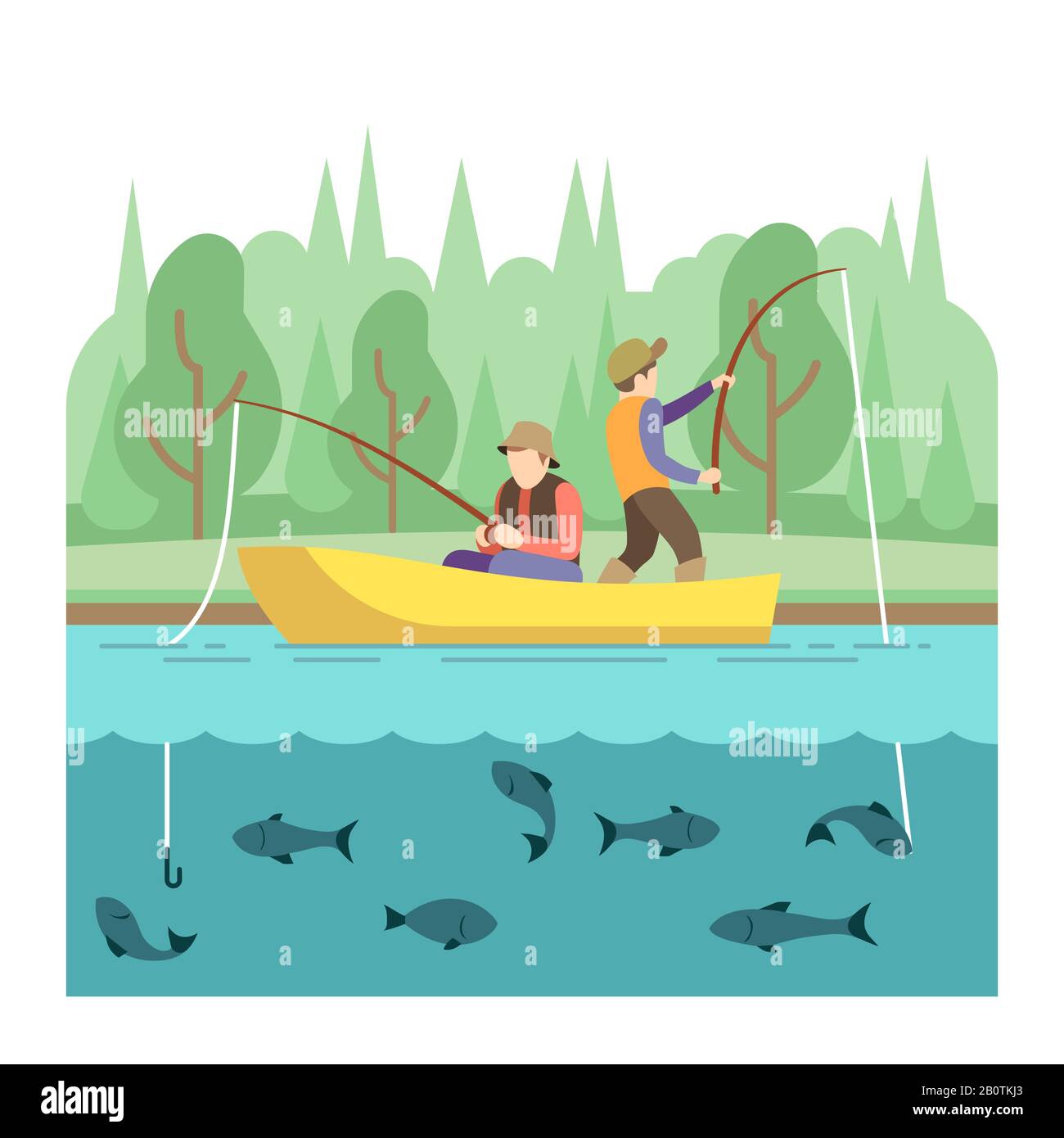 Outdoor summer activities. Fishing sport vector concept. Summer ...