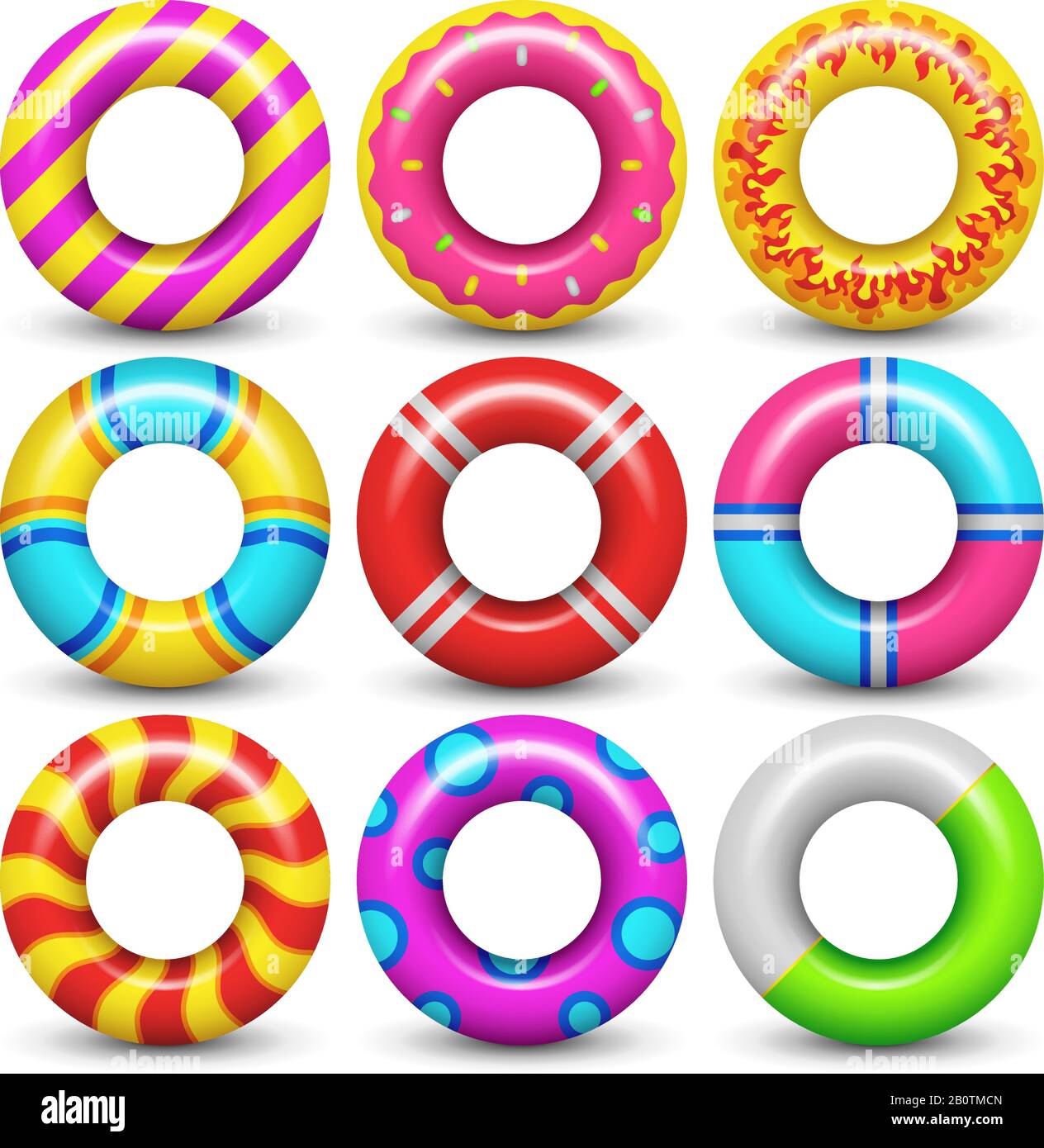 Rubber swimming ring isolated vector set. Rubber ring for swimming sea ...