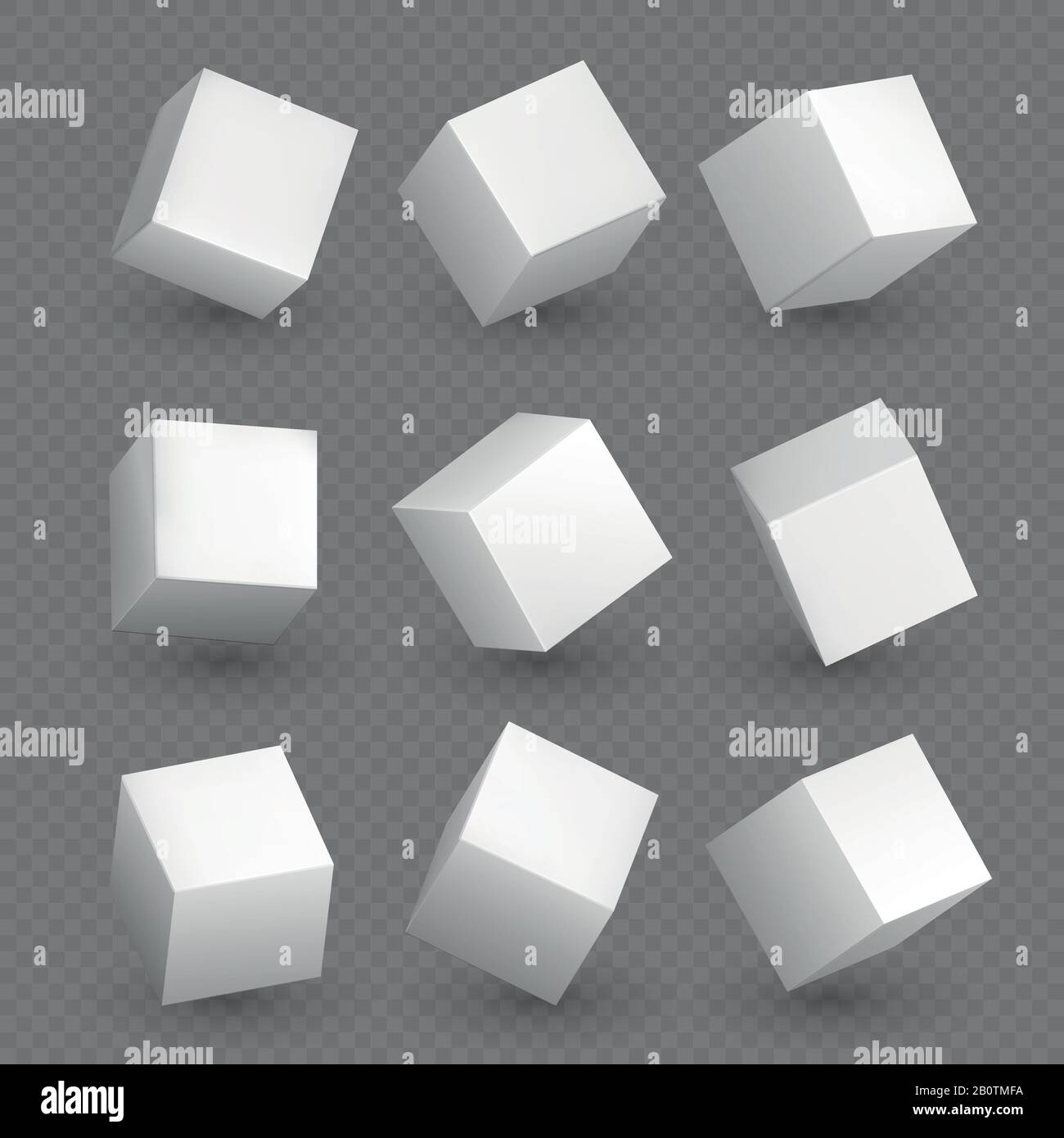 Isolated 3d cubics. White geometric cubes or block box shapes with ...