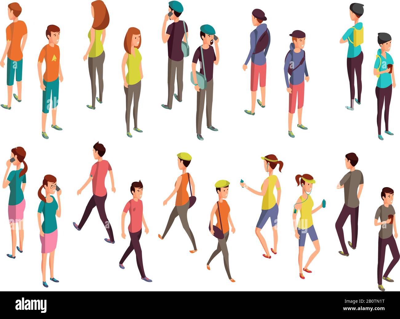 Isometric People Vector CAD, Vector Isometric Street People Student