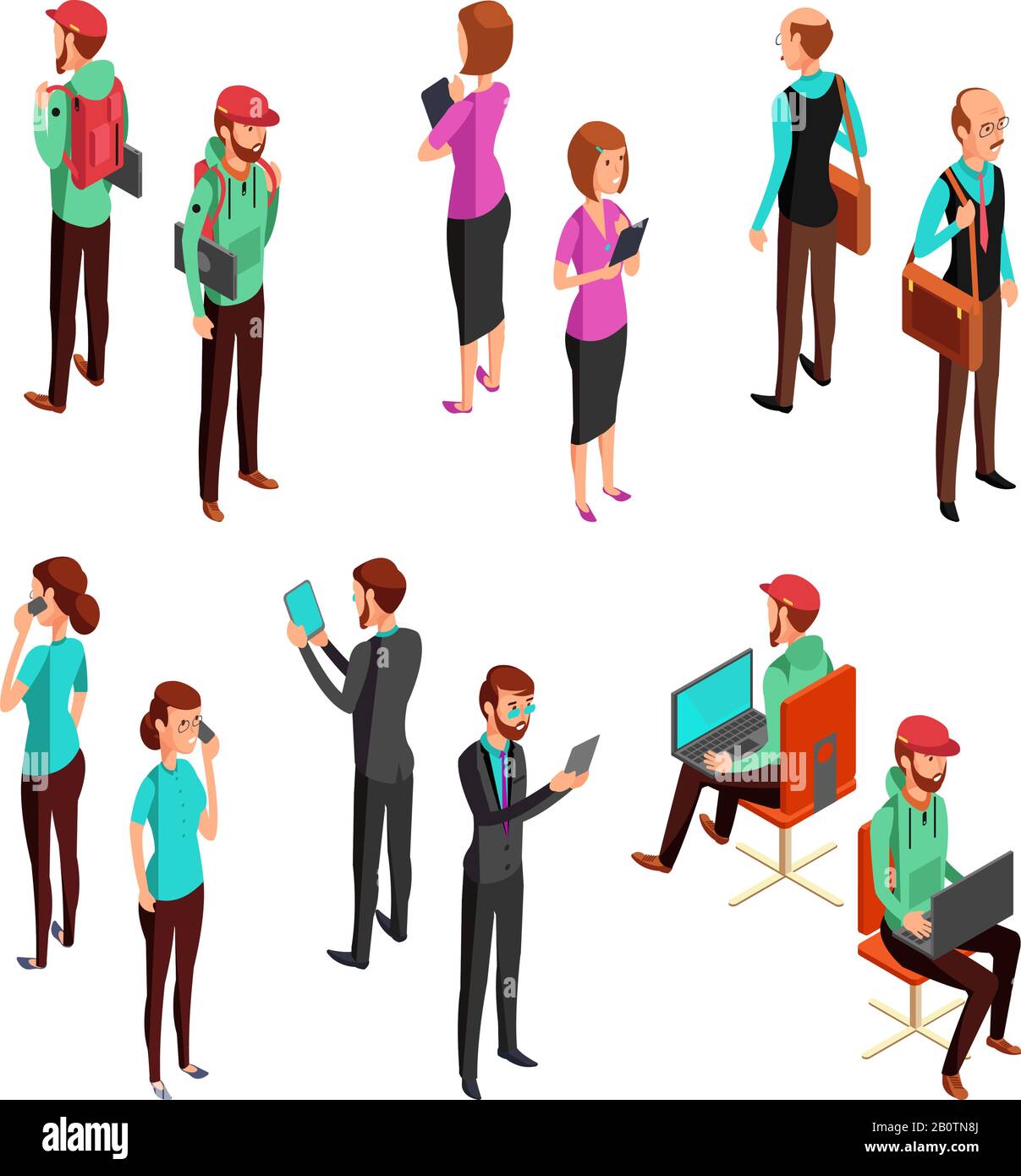 Isometric 3d business people isolated. Office man and woman ...