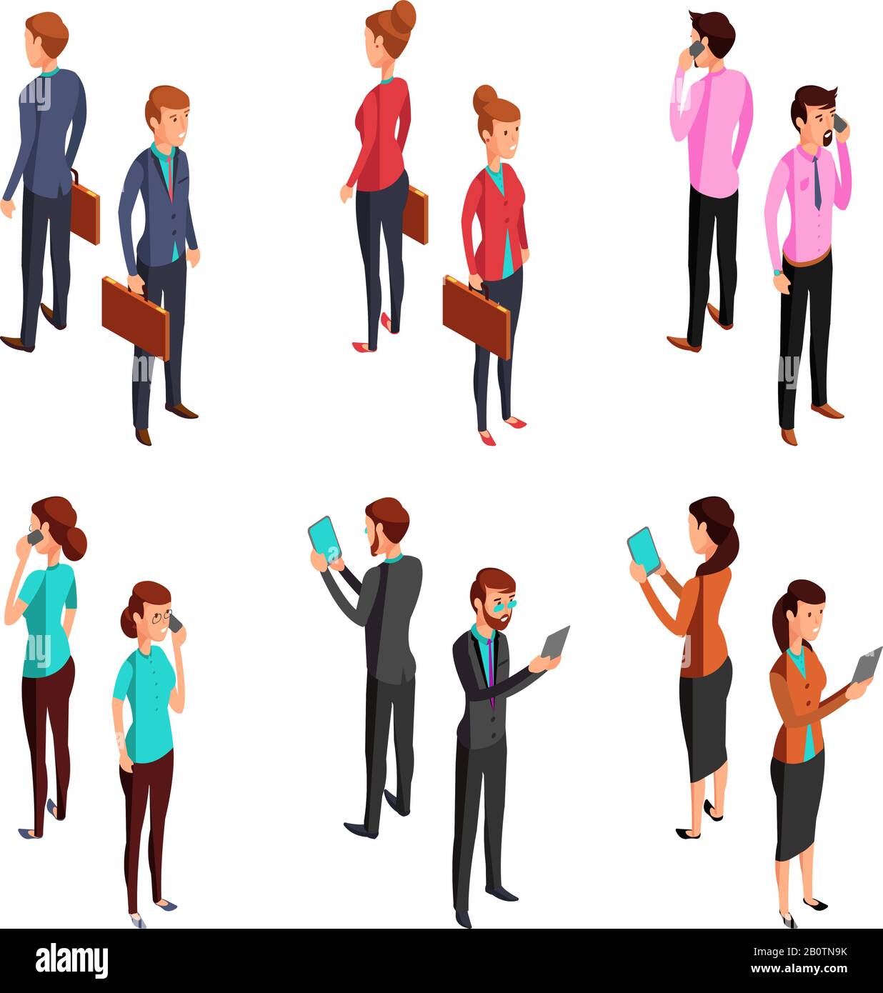Man and woman businessman. Isometric 3d standing young female and male ...