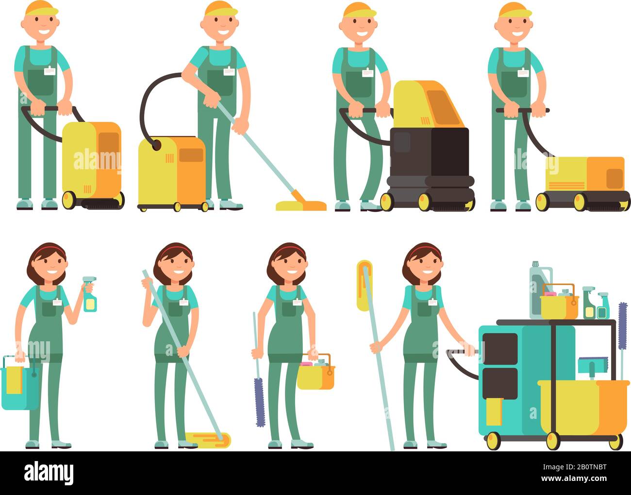 Cleaner vector characters with cleaning equipment. Cleaning company ...