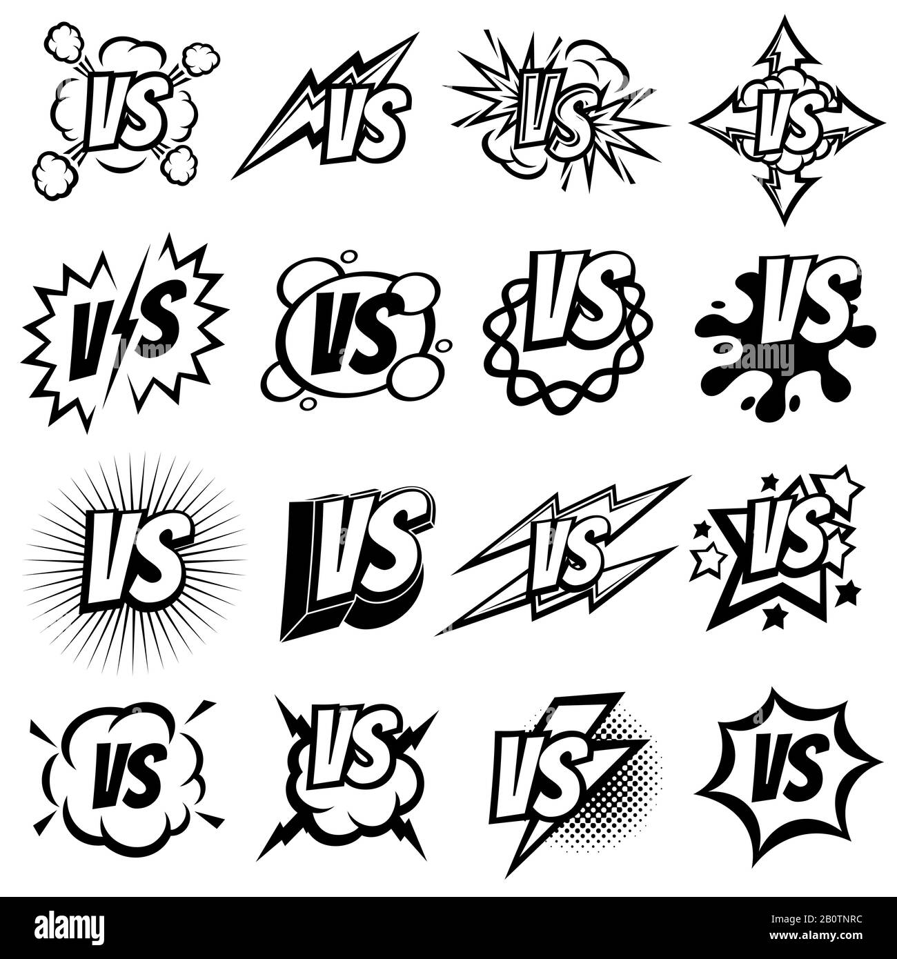 Confrontation versus vector signs. Vs opposite isolated logo set ...