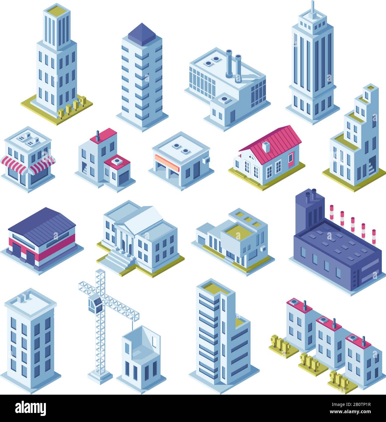City buildings 3d isometric projection for map. Houses, manufactured ...